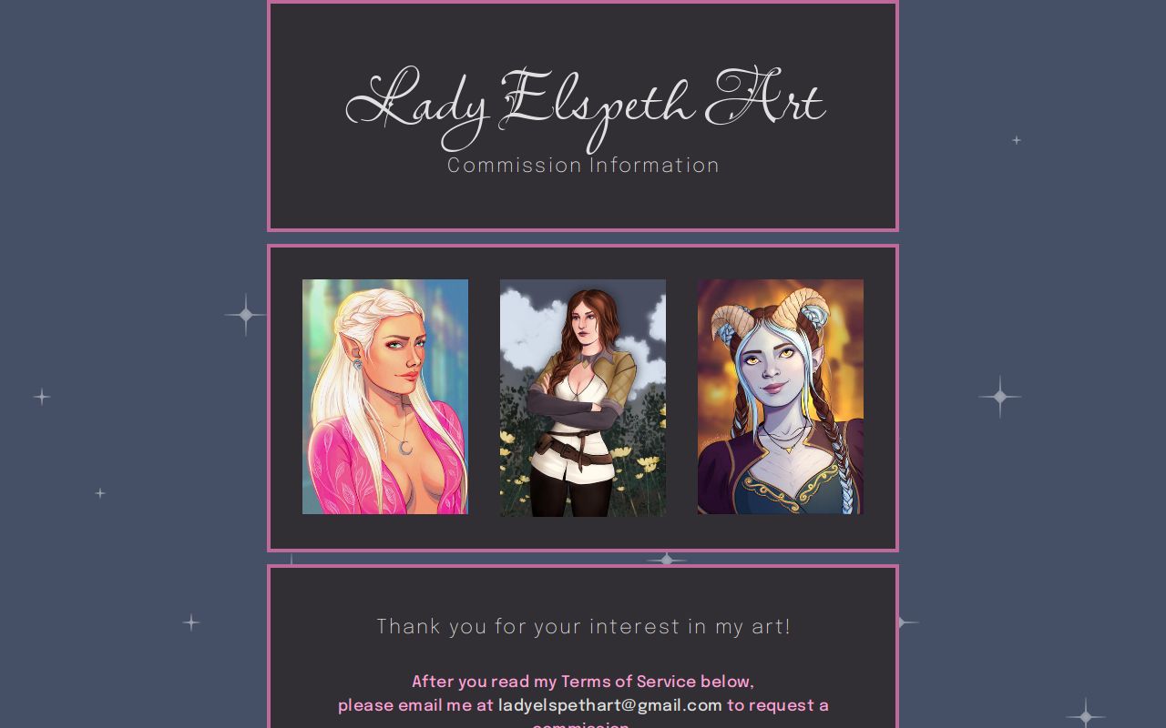 Lady Elspeth Art - Commission Information